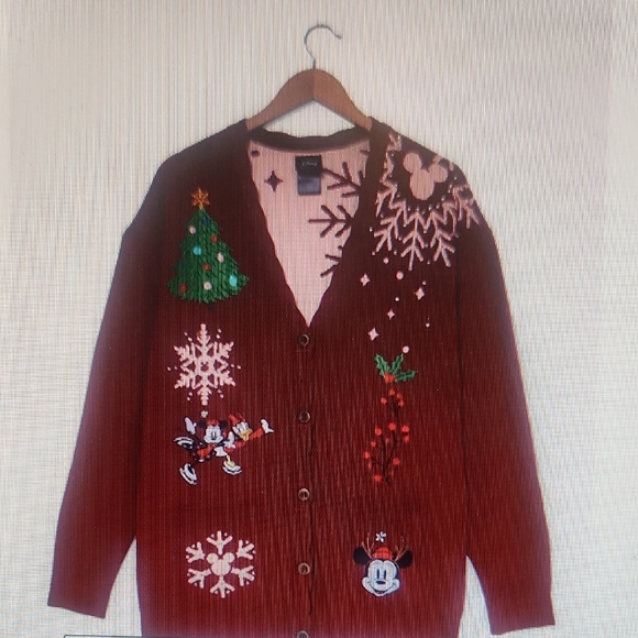 Disney | Sweaters | Disney Red Cardigan With Festive Designs | Poshmark